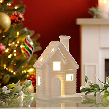 Festive Large White Porcelain Light-Up House | bonprix