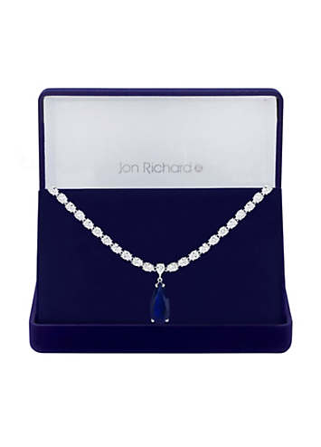 Jon Richard Rhodium Plated Cubic Zirconia Statement Blue Peardrop ...