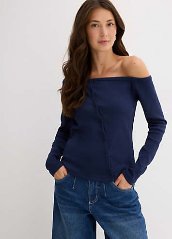 Off Shoulder Button Detail Long Sleeve Top by bonprix | bonprix