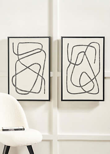 Pacific Set of 2 Black Squiggle Print Canvases with Black Frames | bonprix