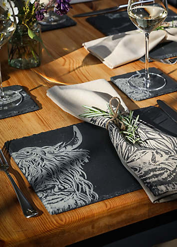 Selbrae House Slate Coaster & Place Mat Set - Highland Cow | bonprix