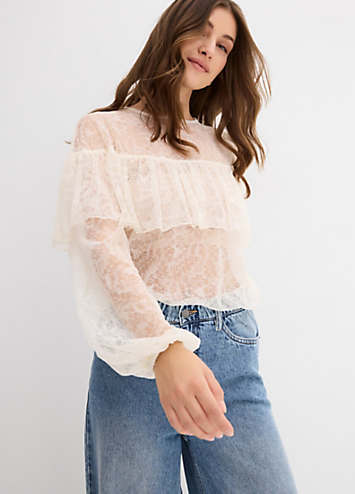 Sheer Ruffle Lace Blouse by bonprix | bonprix