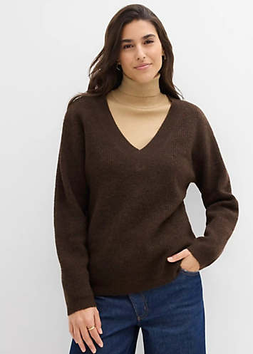 Smooth Knit V-Neck Jumper by bonprix | bonprix