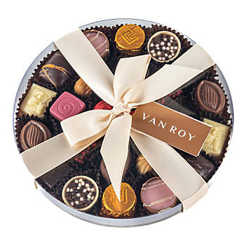 Van Roy Assorted Belgian chocolates in a round box with ribbon | bonprix
