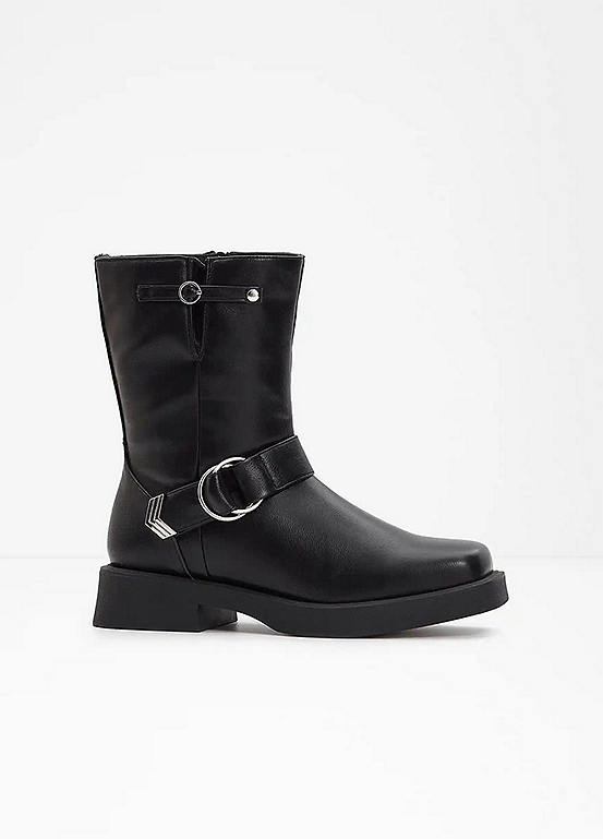 Faux Leather Buckle Strap Biker Boots by bonprix | bonprix