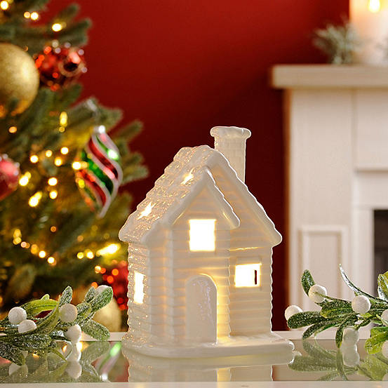 Festive Large White Porcelain Light-Up House | bonprix