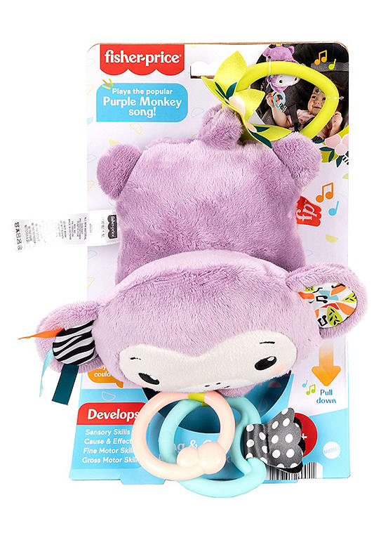 Fisher-Price Sing & Go Purple Monkey Plush Baby Stroller Sensory Toy ...
