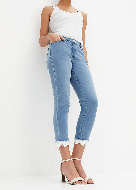 Lace Trim Cropped Jeans by bonprix | bonprix