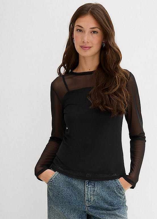 Sheer Long Sleeve Net Top by bonprix | bonprix
