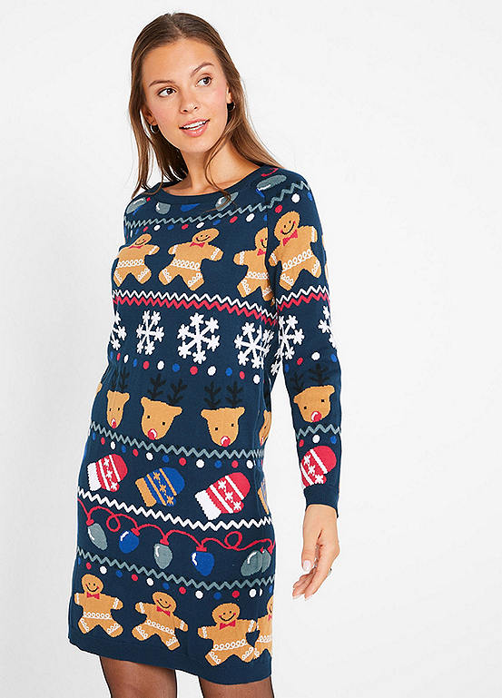 Short Christmas Knitted Gingerbread Dress by bonprix | bonprix