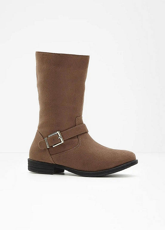 Suede Buckle Strap Calf Boots by bonprix | bonprix