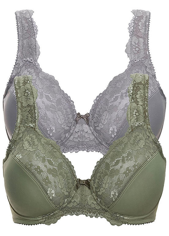 Underwired Pack of 2 Lace Trim Minimiser Bras by bonprix | bonprix